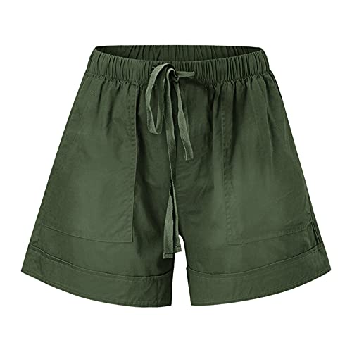 Shorts for Women Plus Size Loose Comfy Drawstring Short Pants Casual Elastic Waist Pocketed Summer Beach Workout Shorts Army Green