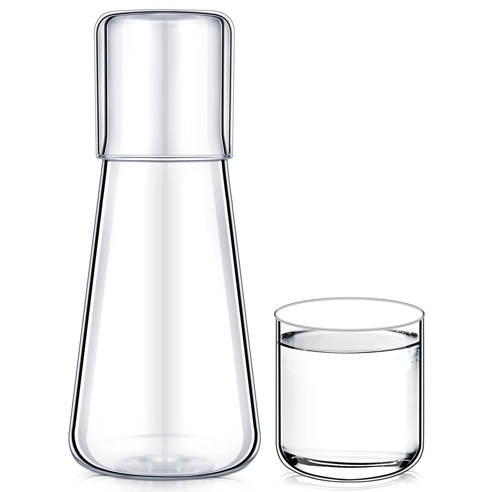 Potchen 850 ml Bedside Water Carafe with Glass Set Night Water Carafe Glass Carafe with Cup Nightstand Mouthwash Decanter Bedroom Juice Water Pitcher Mouthwash Bottle for Bathroom, 30 oz (1 Set)