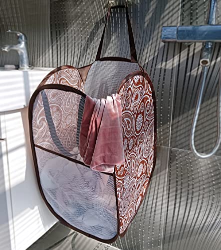 WEI LONG Mesh Popup Hamper-Foldable Lightweight Basket for Washing-Durable Clothing Storage for Kids Room,Students College Dorm,Home,Travel & Camping-Pop-up Clothes Hamper (Khaki Cat Paw)