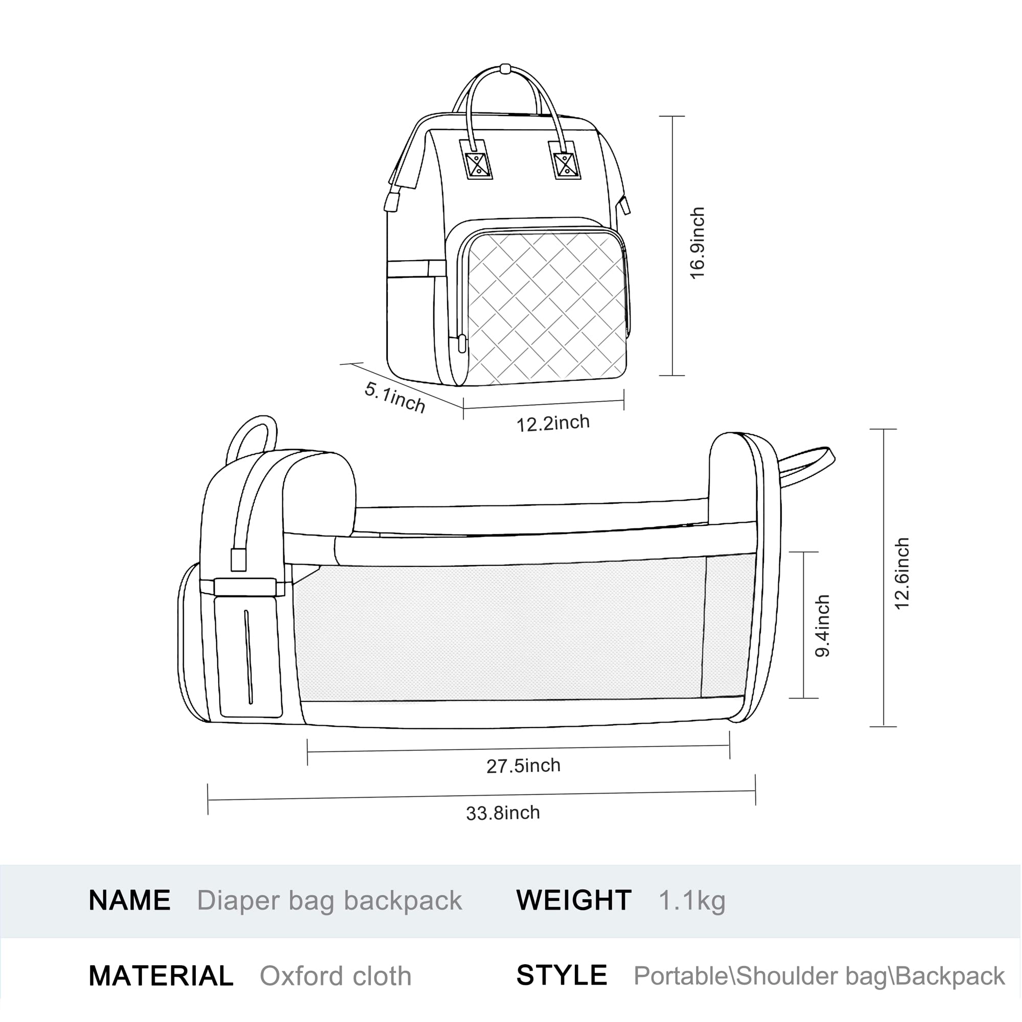 SALIFA Diaper Bag Backpack with Changing Station, 3 in 1 Baby Diaper Backpack with Foldable Changing Pad, Large Waterproof Travel Back Pack for Moms Dads, Black