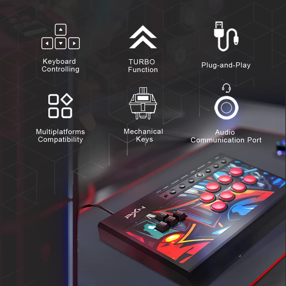 PXN X8 Street Fighter Stick Arcade Joystick, Mechanical Buttons, Keyboard-Style Direction Keys, Turbo Functions, Switchable Joystick Modes, Suitable for PS3 / PS4 / Nintendo Switch / PC Windows