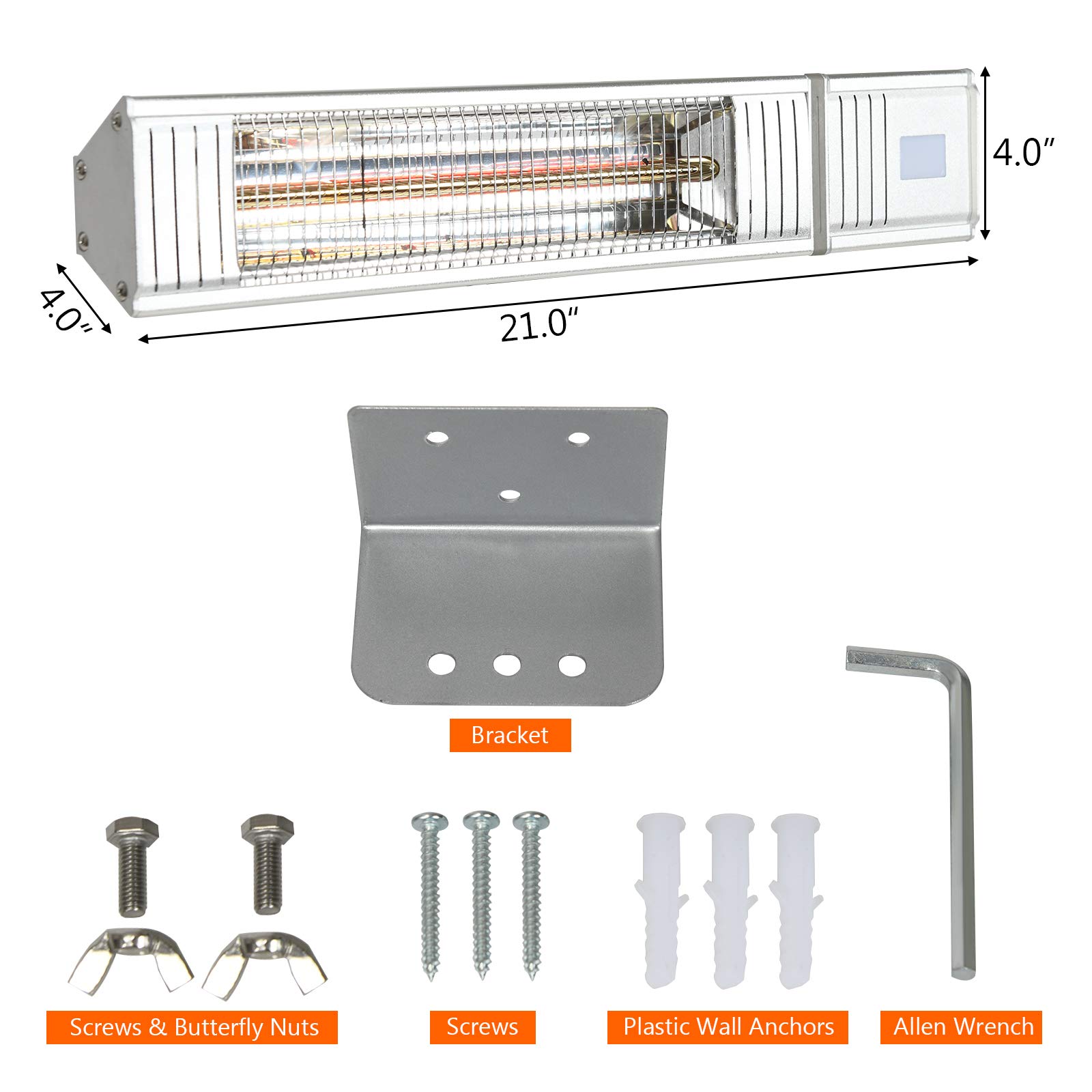 Tangkula 1500W Wall Mount Patio Heater, Indoor/Outdoor Infrared Heater w/Remote Control, 24h Timer, 9 Adjustable Temperature & Auto Shut-off, Infrared Outdoor Heater for Backyard, Garage, Office