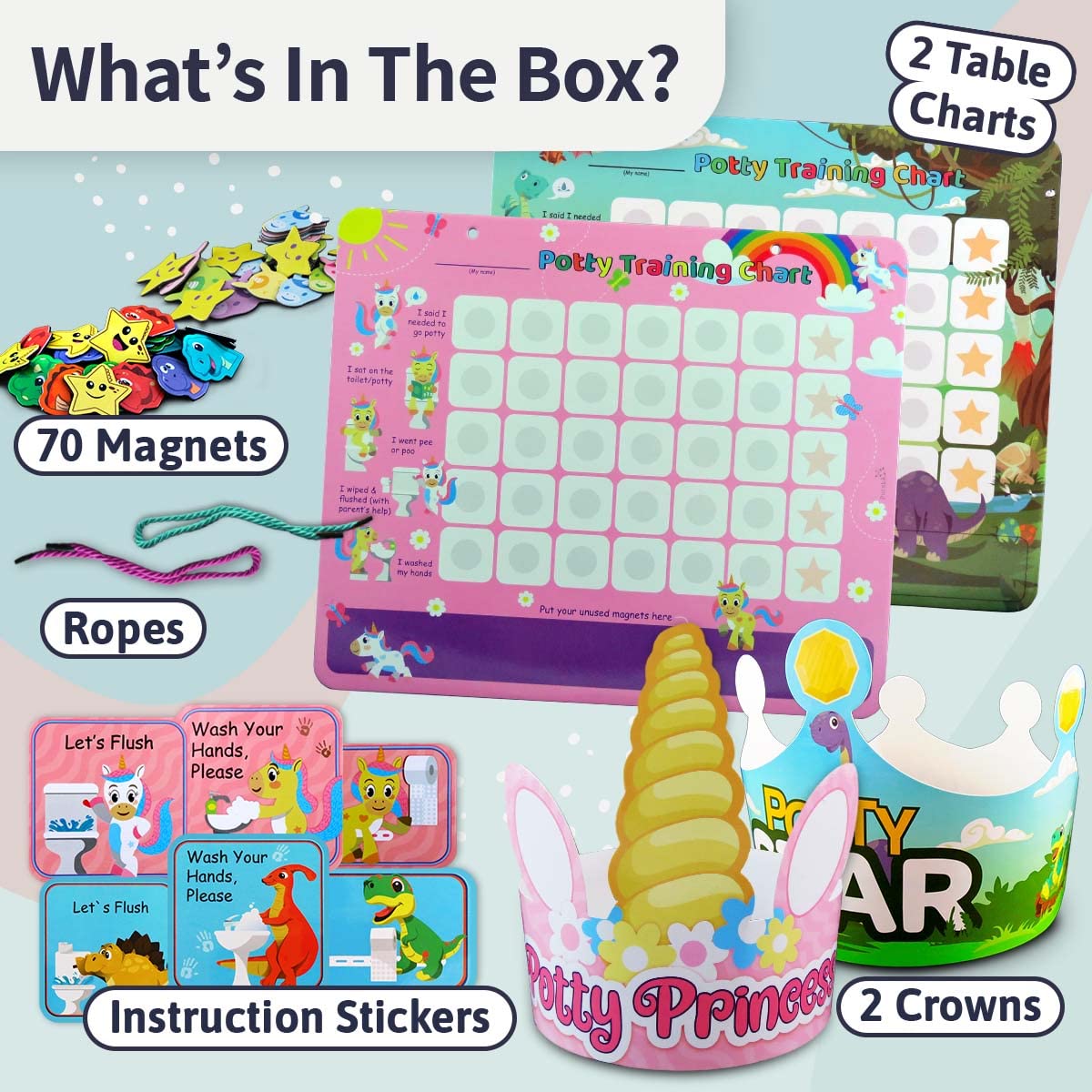 Putska Bundle Dino & Unicorn Potty Training Chart for Toddler, Sticker Chart for Kids Potty Training, A Reward Chart for Kids, Reward Sticker Chart Kids Toilet Training, Potty Chart for Boys & Girls,