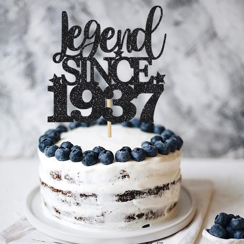 Legend Since 1937 Cake Topper for 85th Men and Women Birthday Party ,black gold glitter cake decoration supplies
