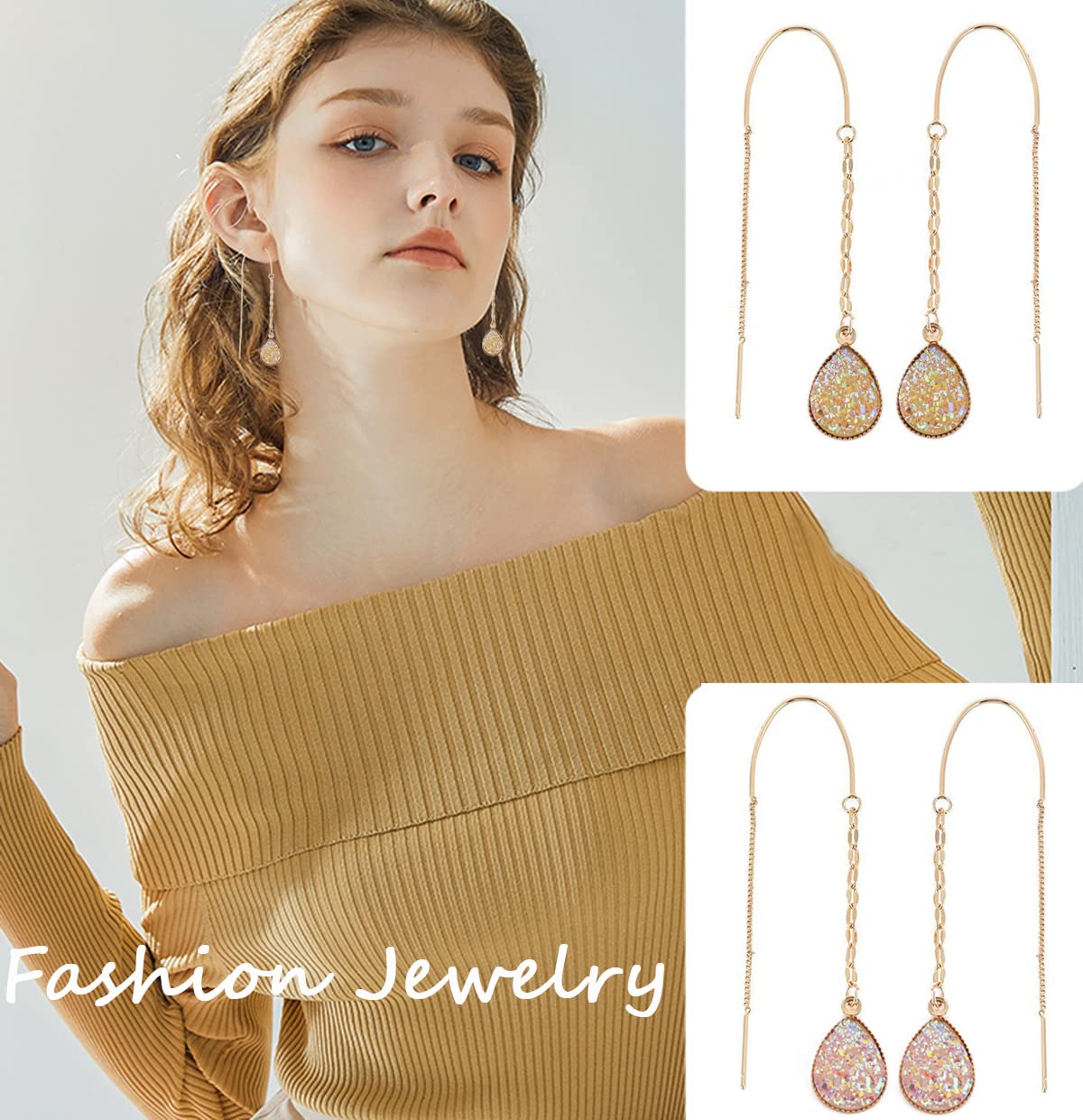 SAMOCO 8Pairs Simulated Druzy Dangle Crystal Earrings for Women Boho Drop Multicolor Earrings for Women