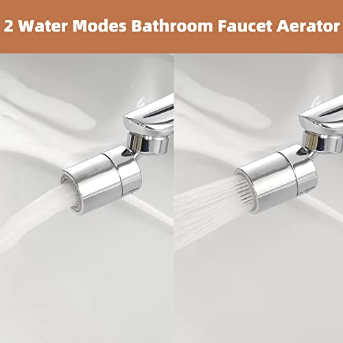 Sink Faucet Aerator, 360 ° Swivel Bathroom Faucet Aerator, Dual Function Kitchen Faucet Aerator,Big Angle High Pressure Large Flow Aerator,Polished Chrome-15/16 Inch-27UNS Male Thread