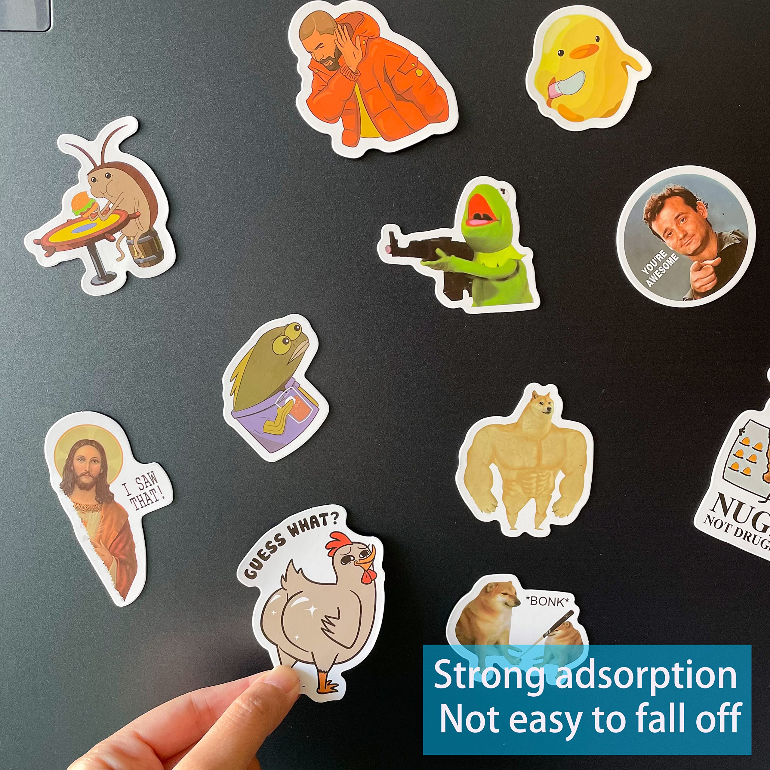 Pounchi Memes Funny Magnet (12 Packs) Funny Magnet Bumper Office Cabinets Decoration Fridge Metal Magnet Flexible Reusable Magnetic Vinyl