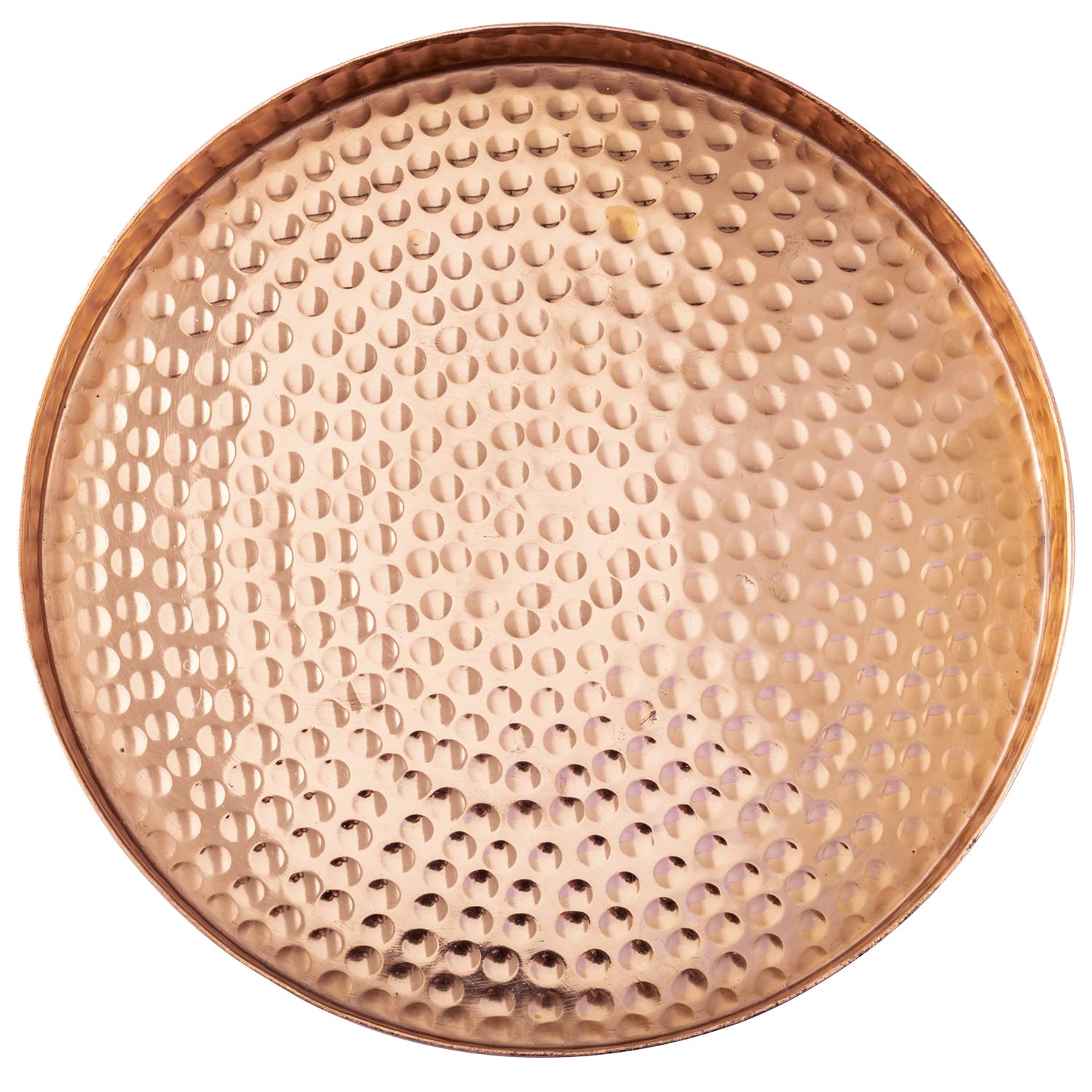 MyGift 11 Inch Deluxe Hammered Copper Round Decorative Tray - Aluminum Plated Serving Display Platter and Vanity Tray - Handcrafted in India