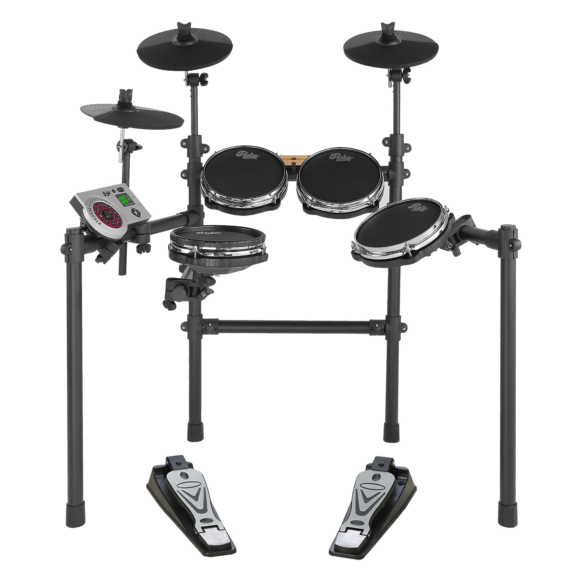 Pyle Electric Drum Set-Portable Quiet Electronic Kit with Mesh, Touch Sensitive Pads for Beginner, Supports MIDI (Mac & PC), Easy to Setup, Sticks Included for HomeïŒOutdoor-PTEDK86 Black