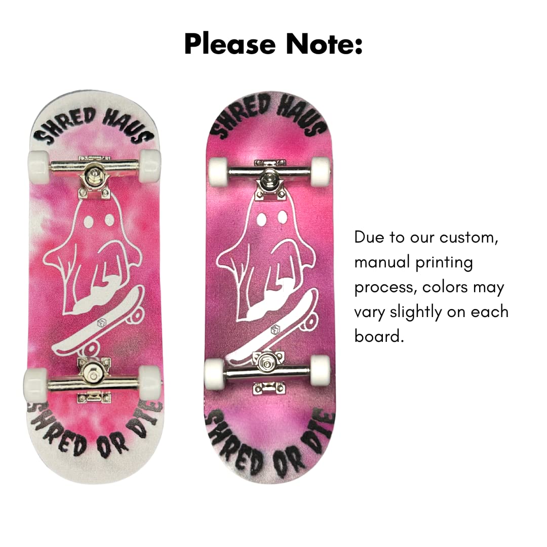 Shred Haus Complete Fingerboard - Ghost | Professional Board Shape and Size - 32mm x 98mm | Bearings, Wheels, Trucks, Lock Nuts | Wooden Board, Pro Series Finger Board, Finger Skateboards