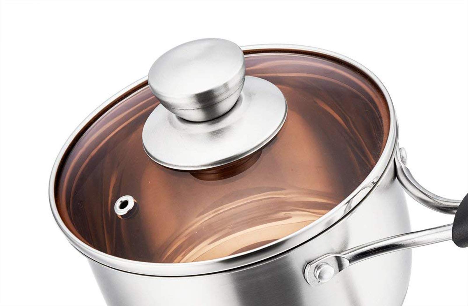 P&P CHEF 1 Quart Saucepan, Brushed Stainless Steel Saucepan with Lid, Small Sauce Pan for Home kitchen Restaurant Cooking, Easy Clean and Dishwasher Safe, Sliver, Brown, Black