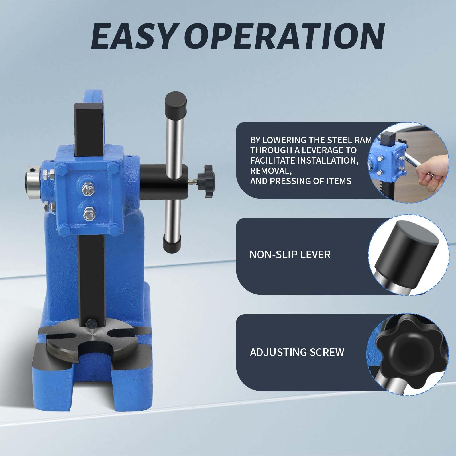 PNBO 1 Ton Manual Arbor Press,Heavy Duty Cast Iron Desktop Punch Press Machine, for Riveting Punching Holes
