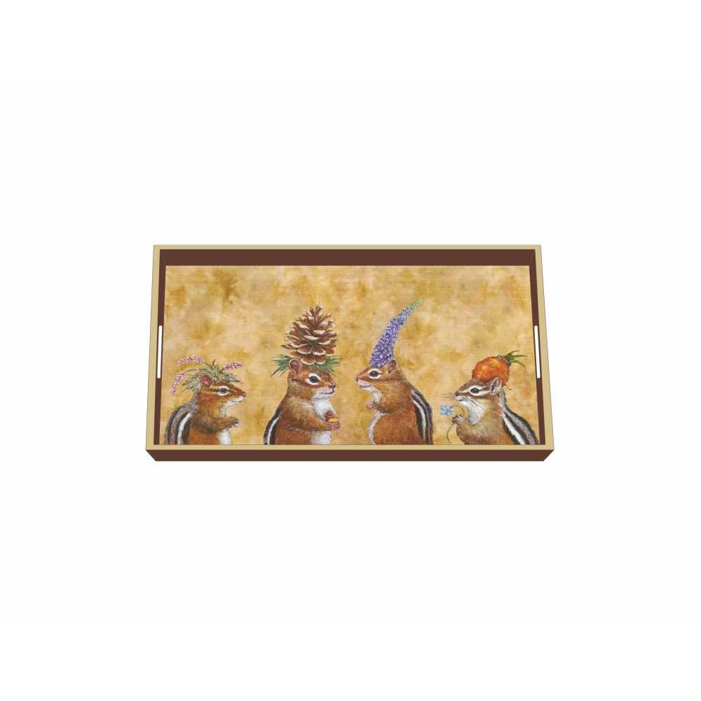 Paperproducts Design Decorative Serving Tray - Tabletop Kitchen Wooden Vanity/Serving Tray for Birthdays, Parties â Artistic Designs, Decorated Food Trays, Vicki Sawyer, Chipmunk Social Design