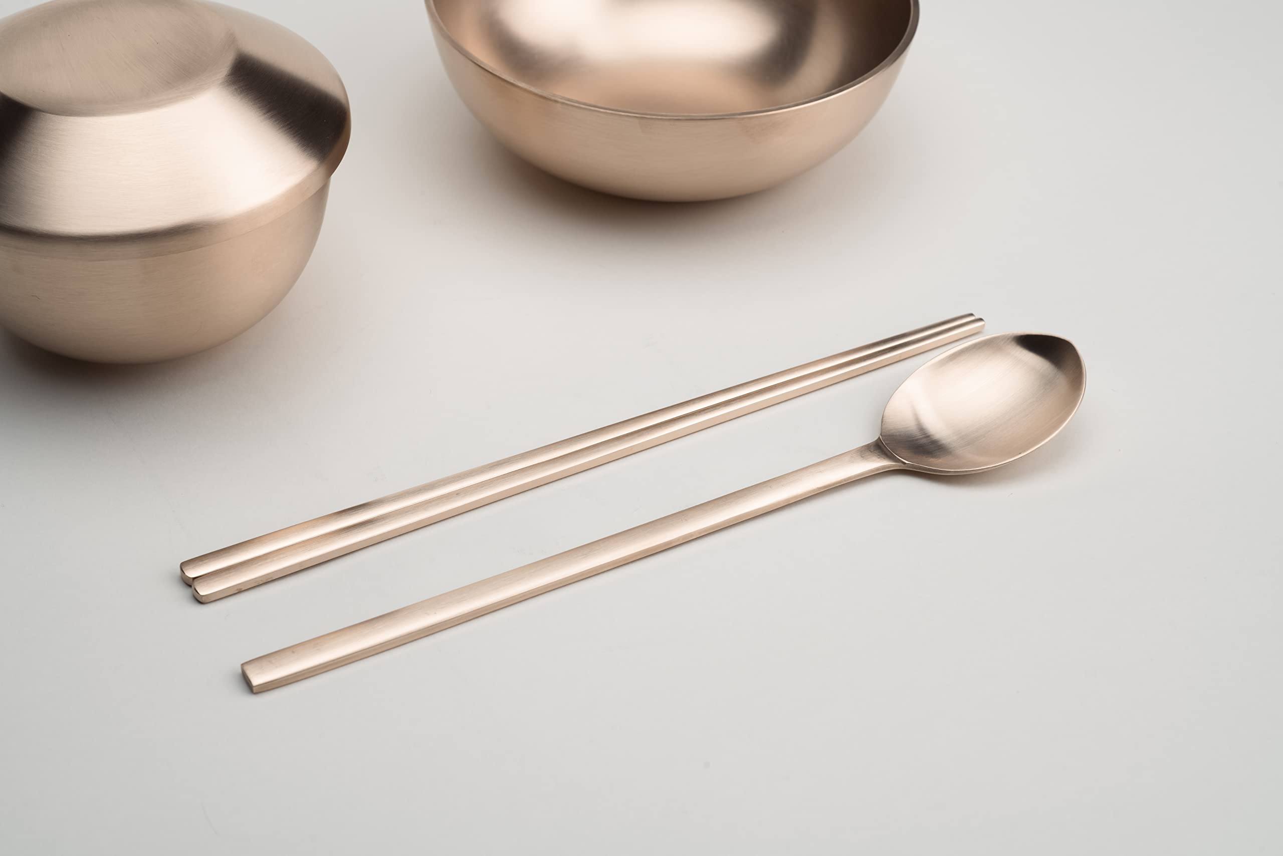 Notbichae Premium Bronzeware Cutlery Spoon Chopsticks Set Korean Traditional Handmade Tableware BANGJJA YUGI with Gift Box 한국 유기 (Traditional Shape Set)