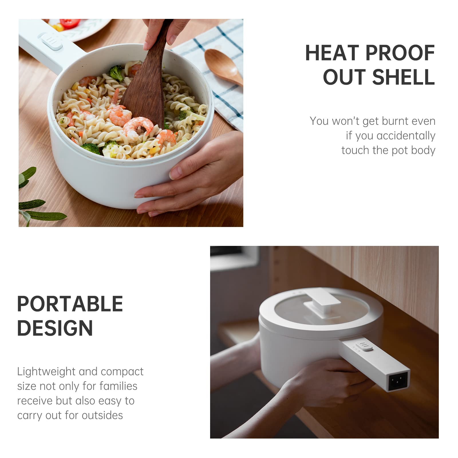 Olayks Electric Steamer for Cooking, 1.5L Ceramic Glaze Non-stick Pot, Dual Power Multi-functional Electric Cooker, Suitable for Steak, Pasta, Hot Pot, Ramen, Quick Heating and Overheat Protection