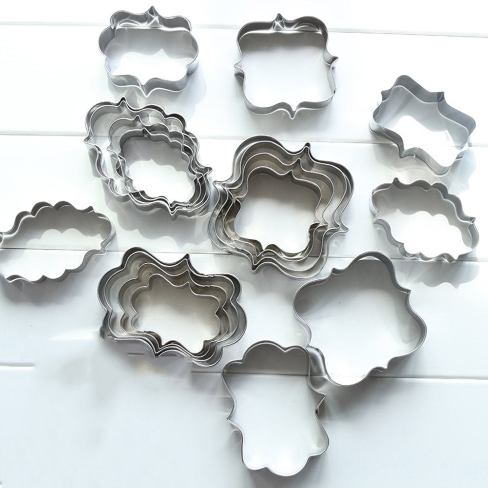 Plaque Frame Cookie Cutter 4Pcs/Set, Stainless Steel Pastry Biscuit Cookie Cutter Set Fondant Pancake Cutters Mold (Style 1)
