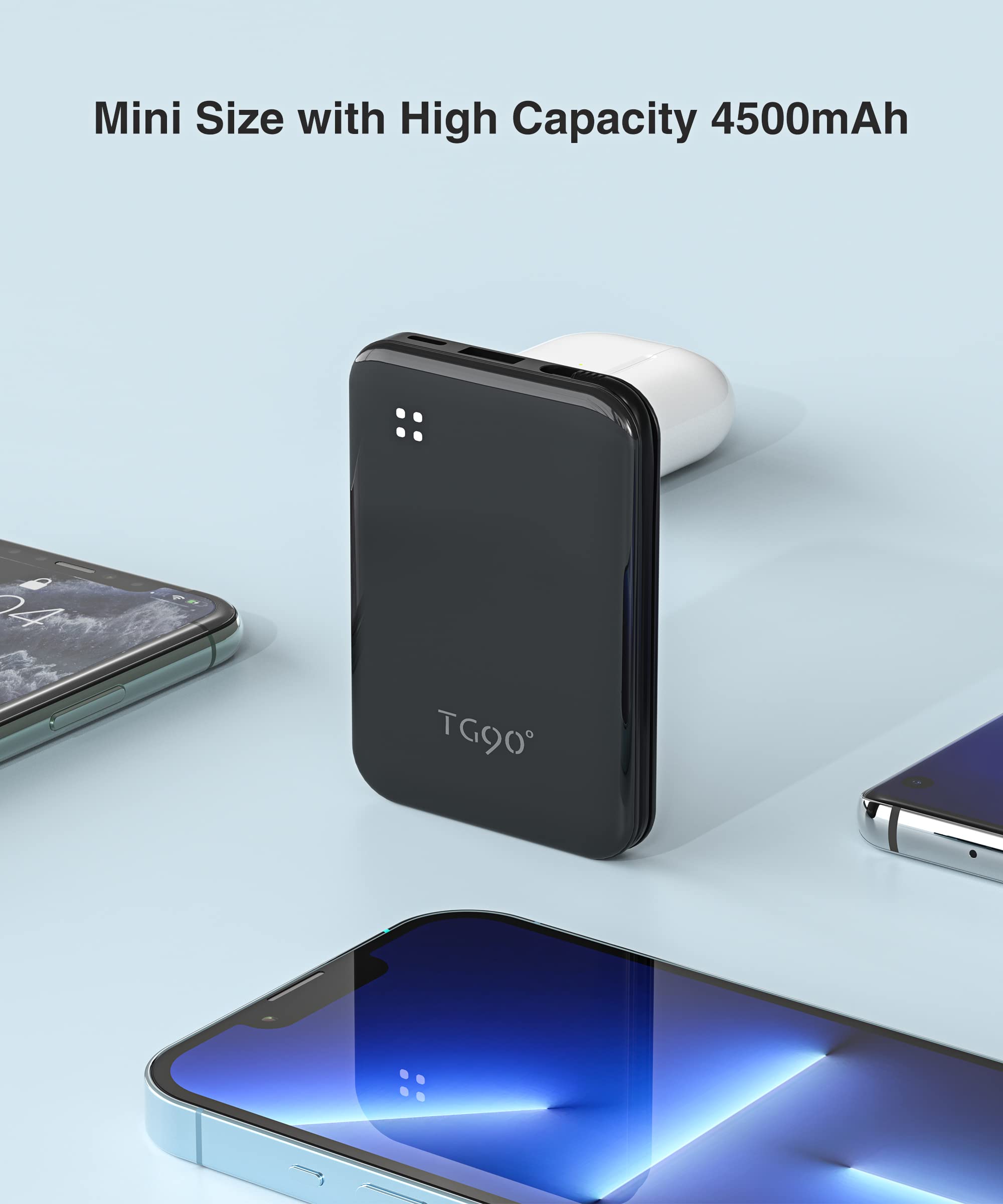 TG90 2 Pack 4500mah and 6000mah Small Portable Charger with Built in Cable
