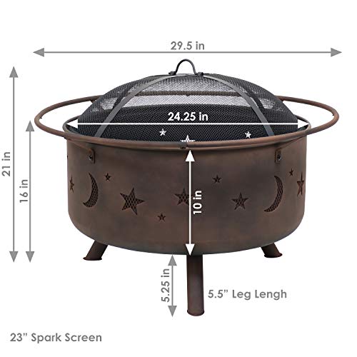 Sunnydaze Cosmic 30-Inch Fire Pit with Cooking BBQ Grill Grate, Spark Screen, and Fireplace Poker - Celestial Design