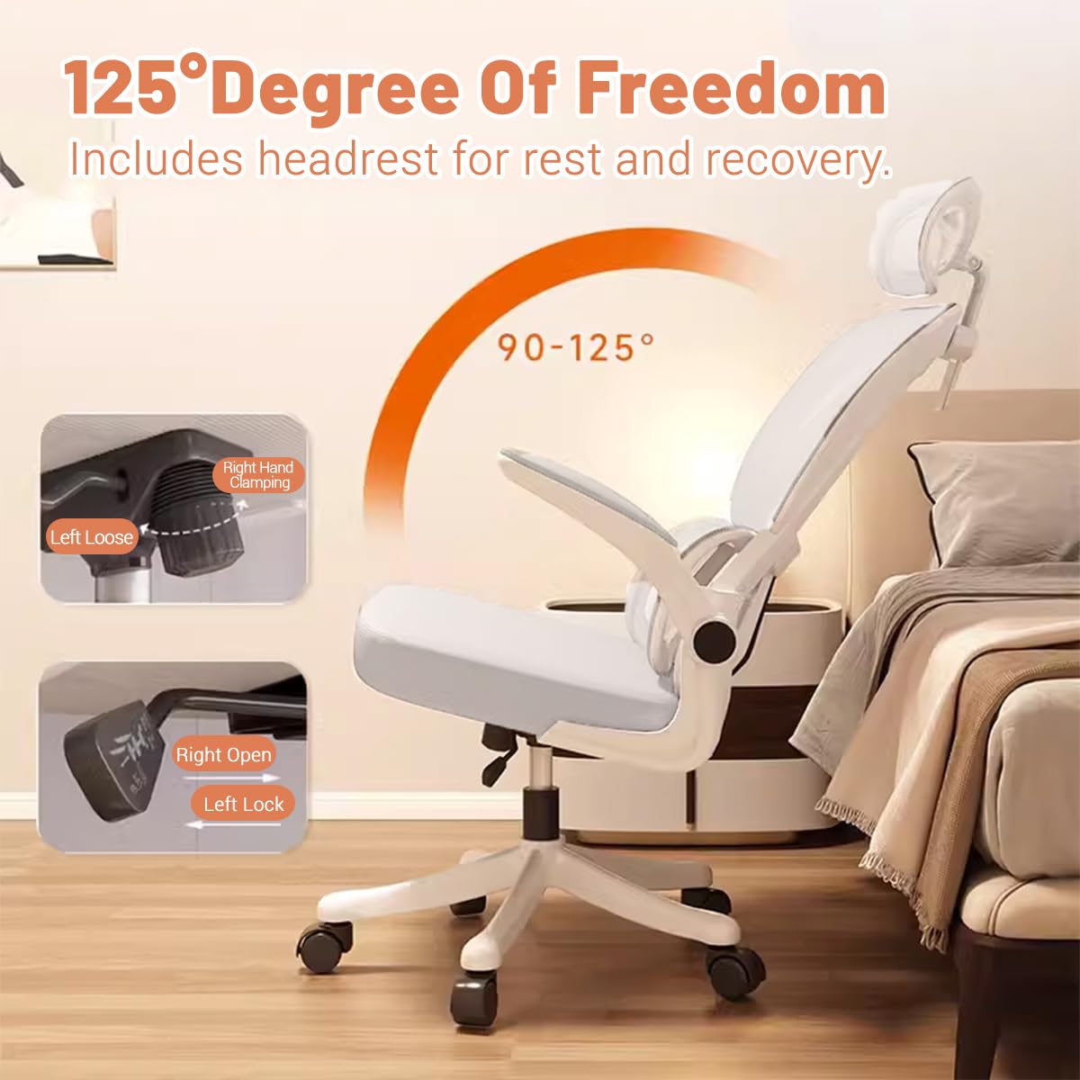XUEGW Ergonomic Office Chair Comfort Home Desk Chair Adjustable High Back Mesh Chair Lumbar Support Computer Chair with Flip-up Arms for Work, Study, Gaming,White Mesdh Chair