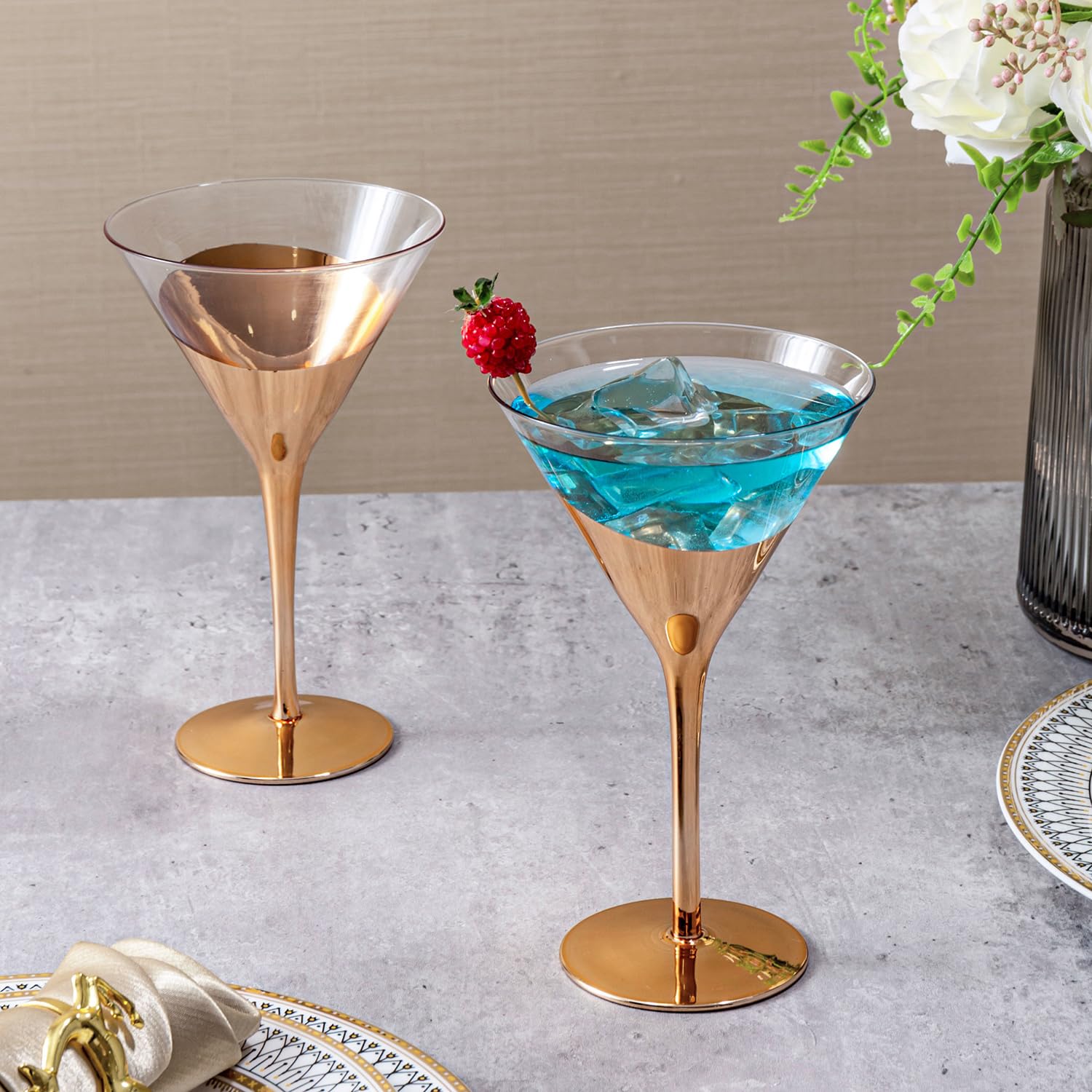 MyGift Copper Toned Accent Martini Glasses - Metallic Angled Cocktail 8-ounce Glass, Set of 2