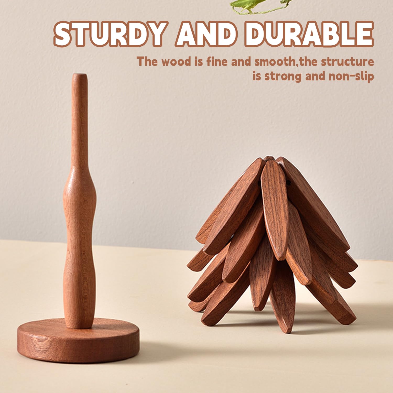 Wooden Trivets for Hot Dishes, Tree Shape Trivet Set,Trivets for Hot Dishes - 4 Wooden Trivets + 1 Stand stored Like a Christmas Tree (Walnut Wood)