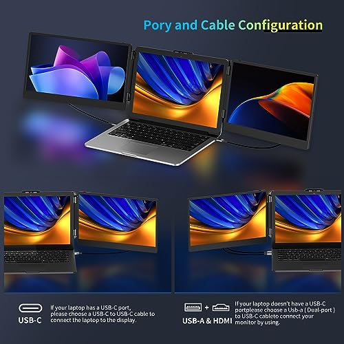 Venraty 14'' Laptop Screen Extender, Portable Monitor Screen Extender for Laptop, Full HD IPS Display&Dual Triple Monitor Extender Compatible with 13β-17β Laptops (Triple 14")