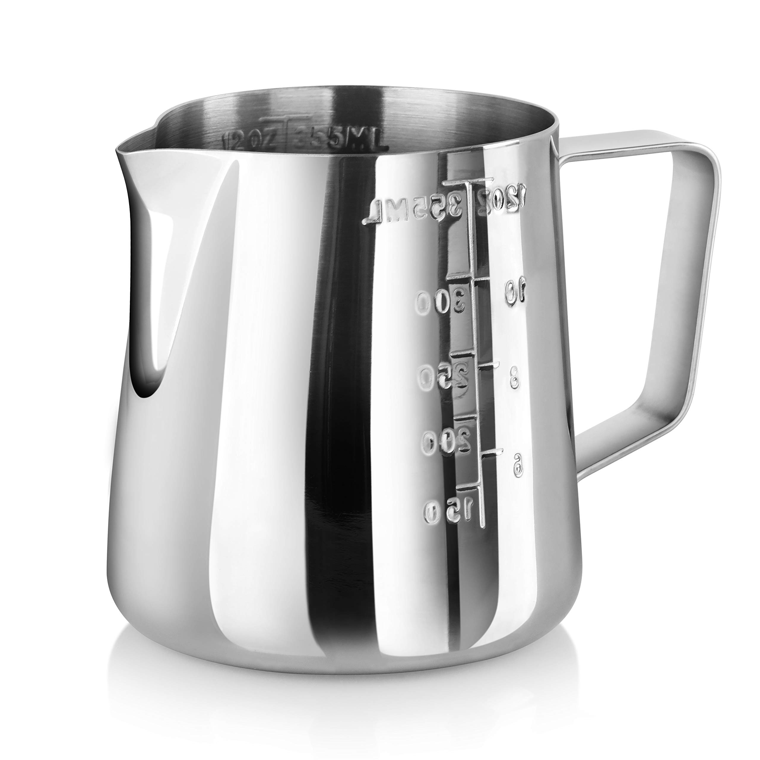 New Star Foodservice 28829 Commercial Grade Stainless Steel 18/8 12 oz Frothing Pitcher and Die Cast Aluminum Tamper Combo Set, Silver
