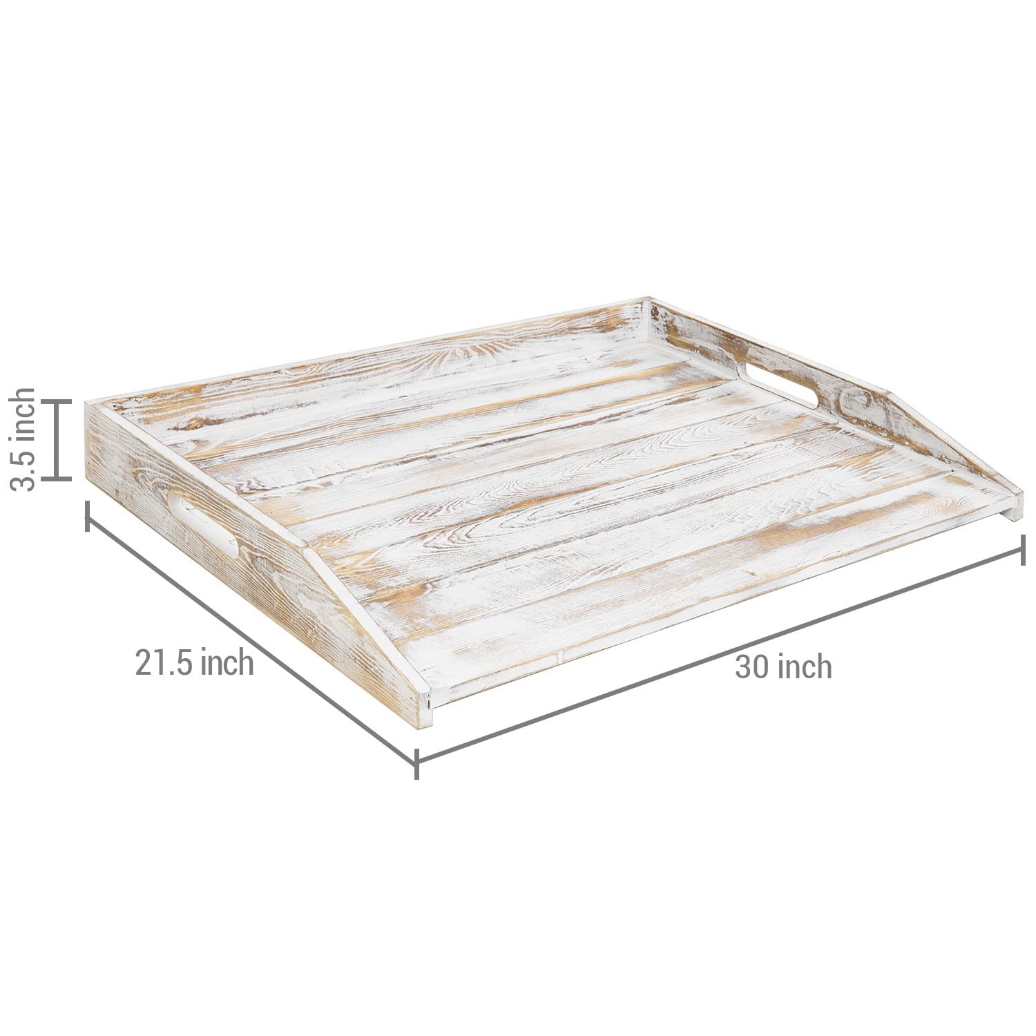 MyGift 30 Inch Extra Large Noodle Board, Shabby White Washed Solid Wood Stove Top Cover with Cutout Handles, Decorative Oversized Kitchen Countertop Serving Tray