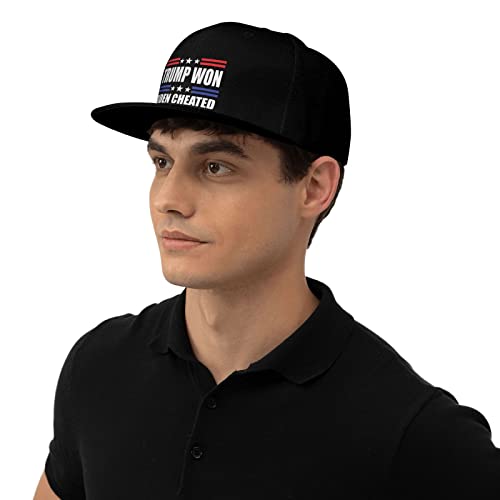 Qauirfe Trump Won Biden Cheated Hat Adult Adjustable Baseball Cap Trucker Hats Black