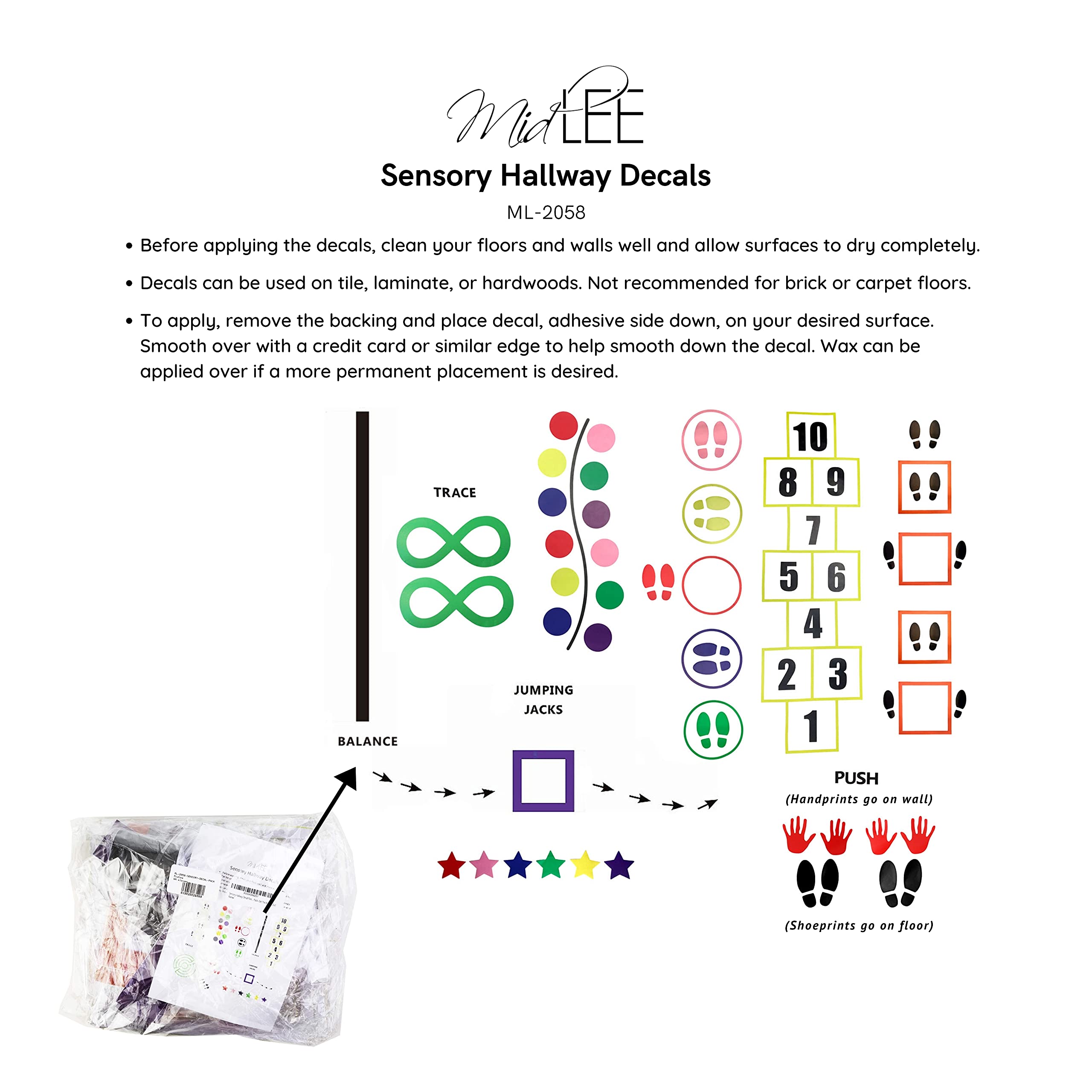 Midlee Sensory Hallway Decal Floor and Wall Pack- Get The Wiggles Out!