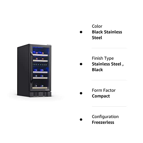 NewAir Freestanding 28 Bottle Dual Zone Wine Fridge, French Door, Black Stainless Steel