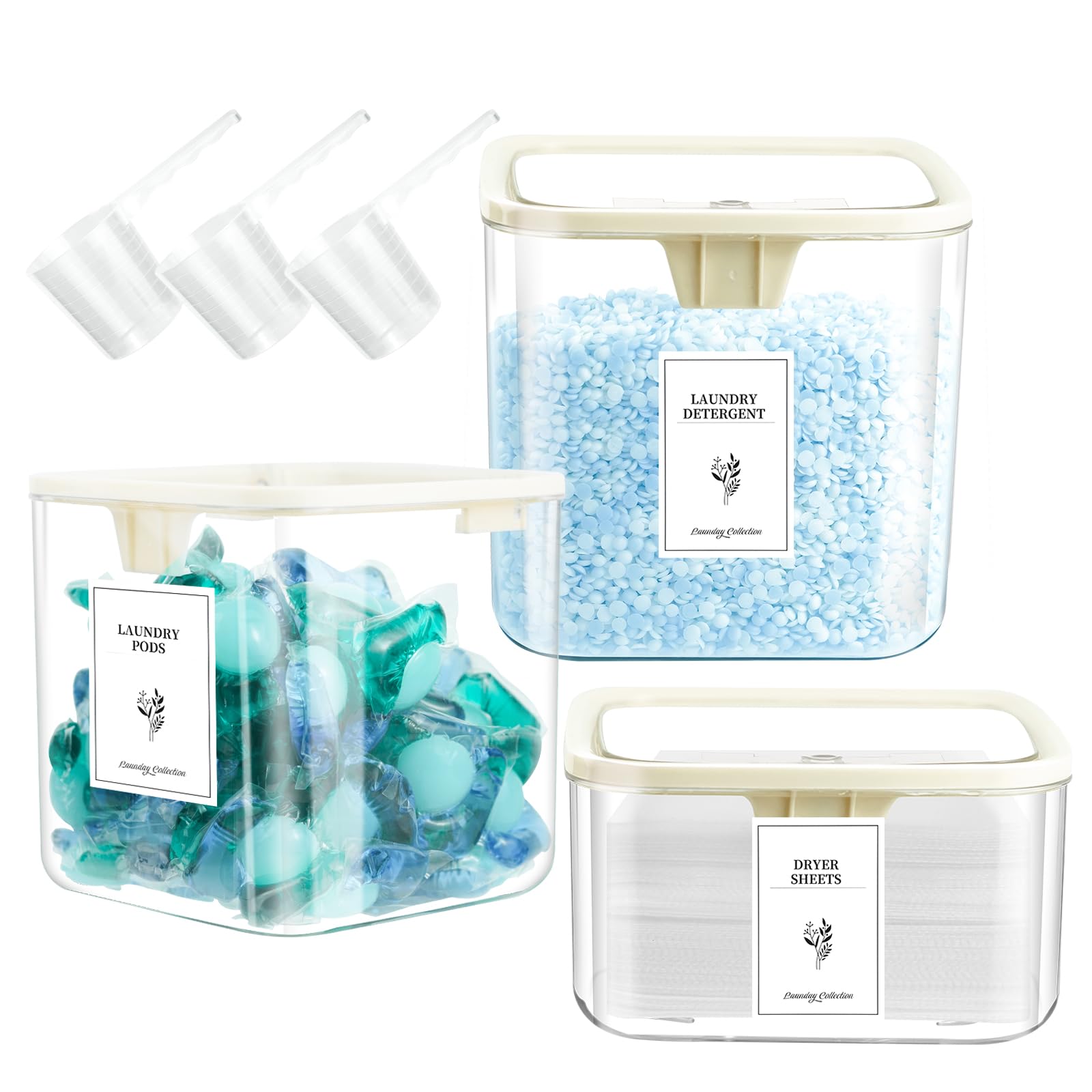 XMBecc 3 Pack Dryer Sheet Holder and Laundry Pods Container For Laundry Room Organization,One-Click Pop-Up Design Laundry Room Storage,Laundry Pod Holder For Dryer Sheet, Laundry Powder (Clear Grey)