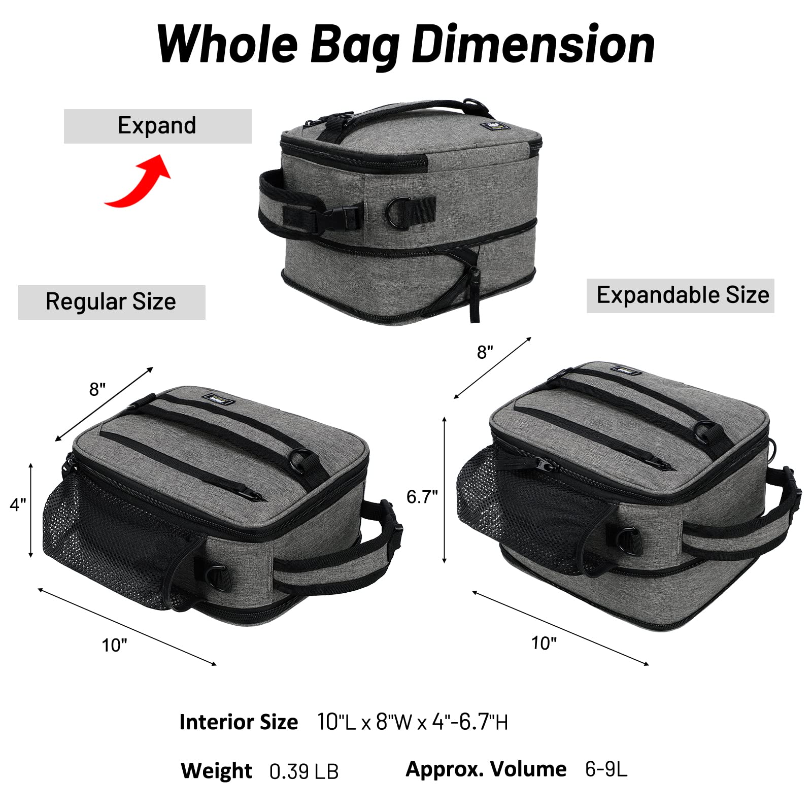 MIER Expandable Lunch Bag Insulated Lunch Box for Men to Work Travel Portable Lunchbox Bags with Shoulder Strap and Water Bottle Holder, Grey