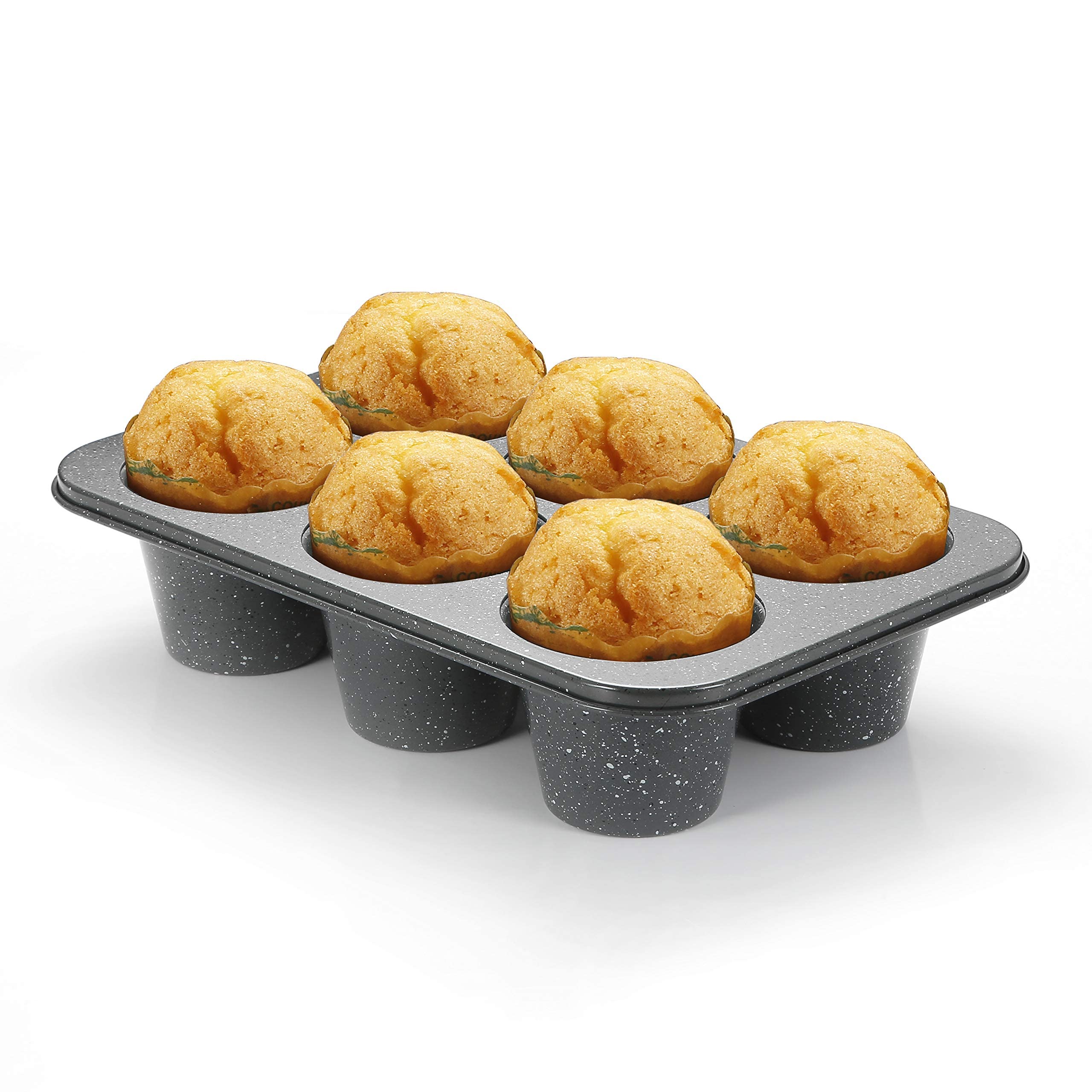 Monfish Jumbo Muffin Pan 6 Cup Carbon Steel Gray Stone non Stick Coating Muffin Tin 3.5diax3inch cup