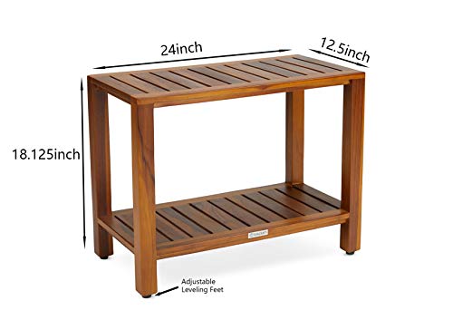 TeakCraft Teak Shower Bench 24 Inch For Bathroom, Spa - Fully Assembled, The Eske