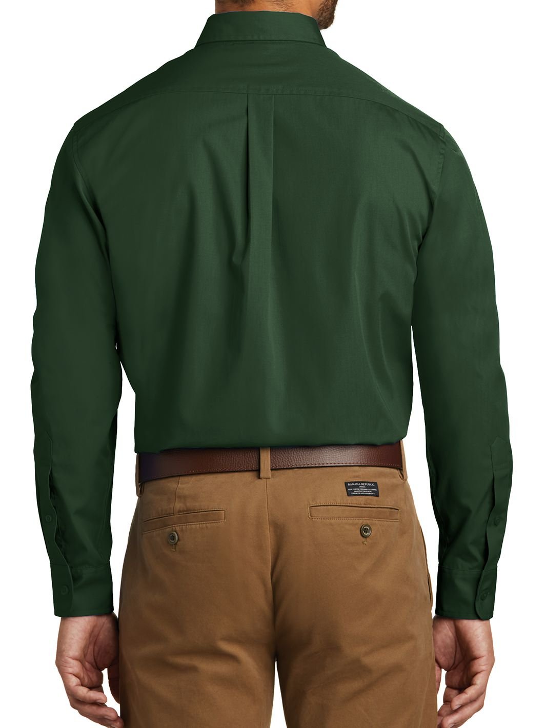 Men's Long Sleeve Professional Uniform Carefree Poplin Shirt Deep Forest Green Large