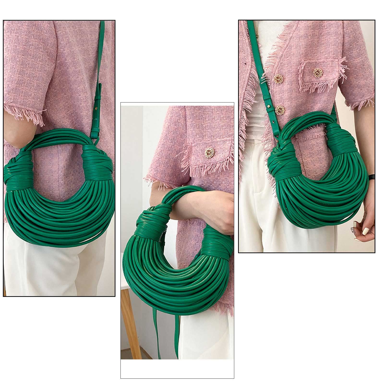 Qiayime Hand-Woven Bread Women's Clutch Top Handle Satchel Shoulder Crossbody Creative Noodles Purses Underarm Bag Handbag (Green)