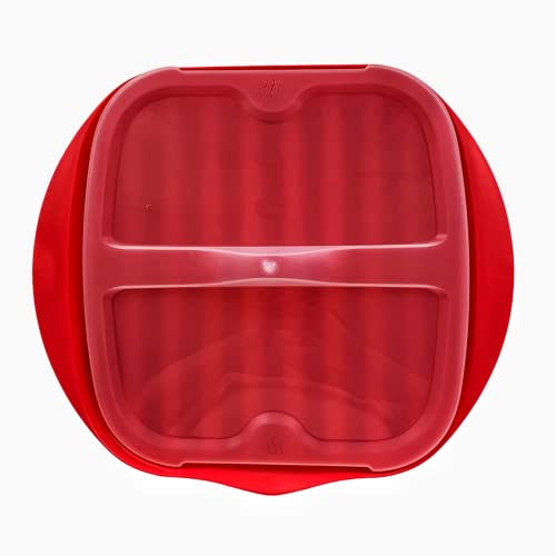 newkaijian Microwave Bacon Tray with Splatter Lid, Safety, Quick and with No Mess, Microwave Bacon Cooker Make Crispy Bacon in few Minutes(red)