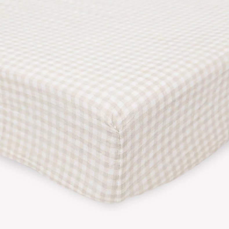 Little Unicorn Stretch Knit Crib Sheet | Super Soft | Sized for Standard Baby Crib & Toddler Mattress | Machine Washable | 52β x 28β x 6β | Cozy Bedding Sheet for Boys and Girls | Tan Gingham