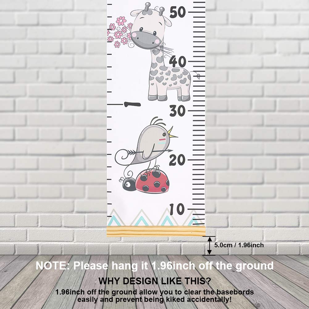 JJGoo Baby Growth Chart Hanging Ruler Wall Decor, Wood Frame Fabric Canvas Removable Height Measurement Ruler Wall Height Growth Chart for Kids Toddlers and Babies (Animal Pattern)