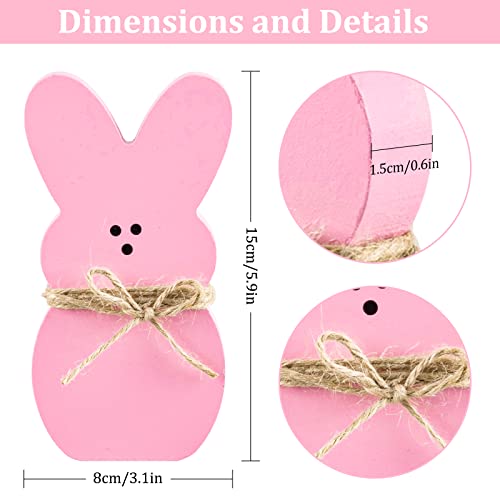 Whaline 3Pcs Easter Bunny Wood Sign Pink Blue Yellow Easter Rabbit Table Centerpiece with 32.8ft Jute Rope Freestanding Bunny Tabletop Tiered Tray Decor for Spring Birthday Home Farmhouse Party
