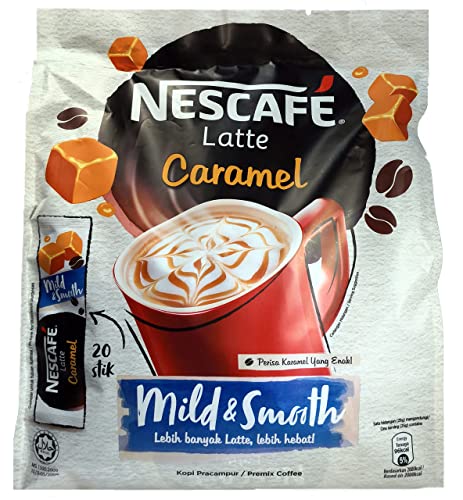 Nescafe 3 in 1 CARAMEL Coffee Latte - Instant Coffee Packets - Single Serve Flavored Coffee Mix (20 Sticks)