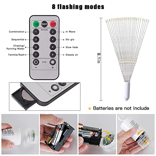 Techip 4PCS 120LED Starburst String Lights Christmas Halloween Lights Copper Wire Battery Operated Hanging Fairy Lights with Remote Timer Christmas Decorative Lights for Party Patio Indoor Outdoor