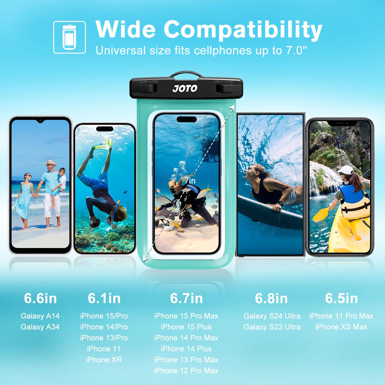 JOTO IPX8 Waterproof Phone Pouch Case, Underwater Dry Bag for Phone Protector for iPhone 15 14 13 12 11 Pro Max, Galaxy S24 S23 S22 Ultra Pixel to 7" Cruise Vacation Essential -2 Pack, Green
