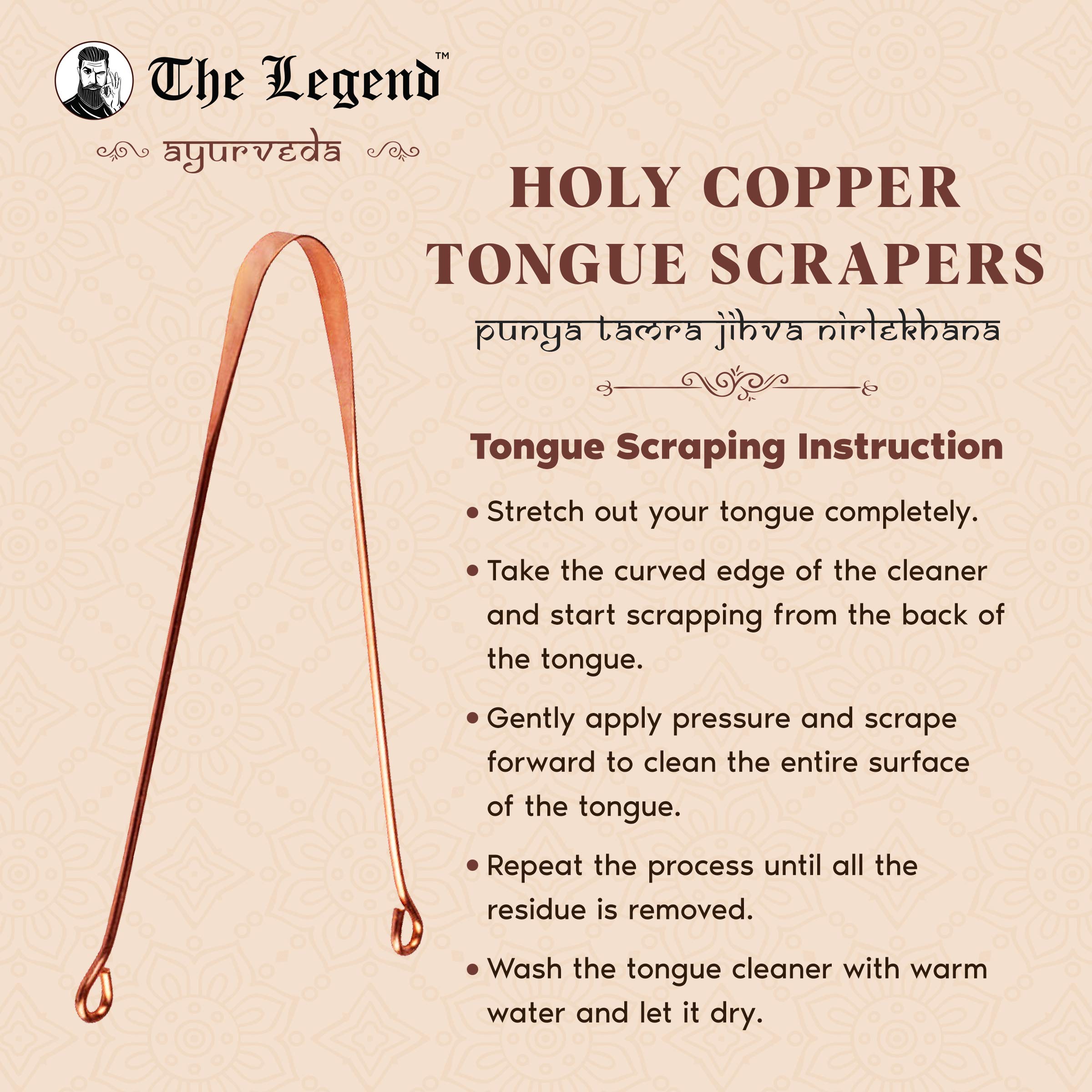 The Legend Pack of 1 Ayurveda Heavenly Copper Tongue Cleaner or Scraper | Metal Tongue Scraper and Handmade