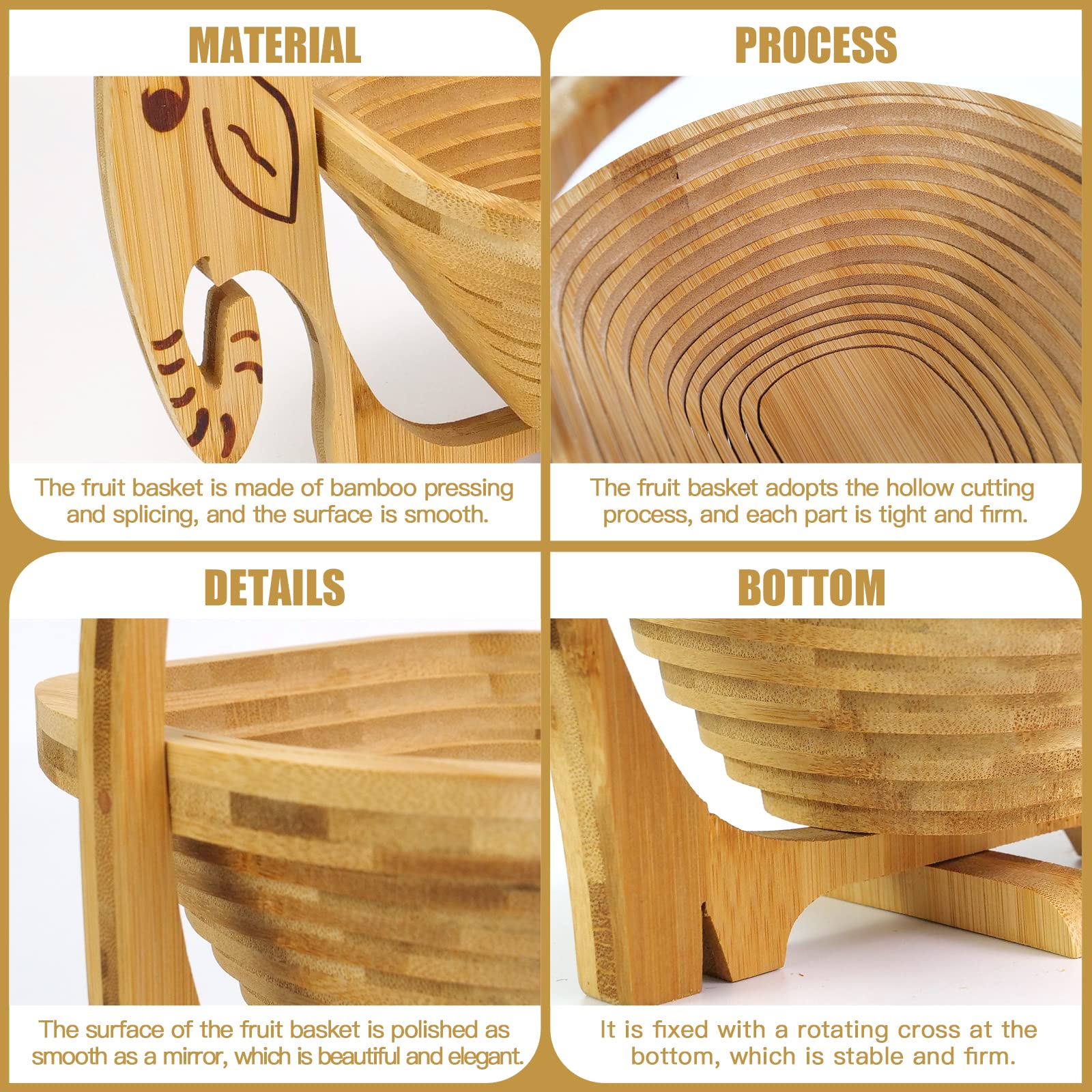 MYOSOTIS Foldable Fruit Basket Collapsible Bamboo Fruit and Veggie Basket,Fruit Bowl Holder Dried Fruit Basket Fo rChristmas Holiday Party (Elephant)