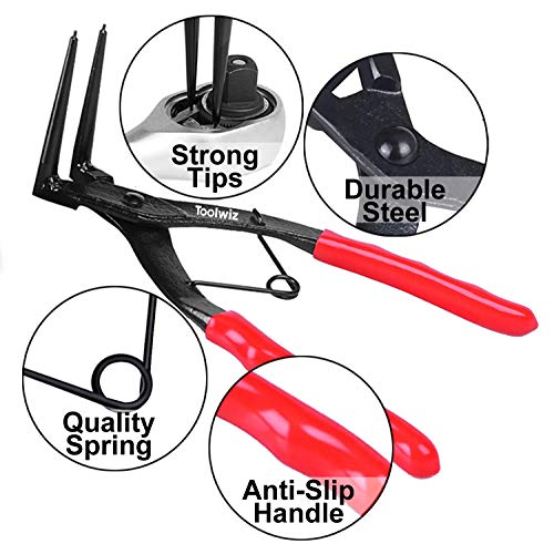 Toolwiz Snap Ring Pliers Set Heavy Duty Internal Master Cylinder Snap Ring Pliers Extra Long Snap Ring Pliers 90 Degree Long Nose Pliers for Trucks Motorcycles Cars, NOT Fit for External Snap Rings