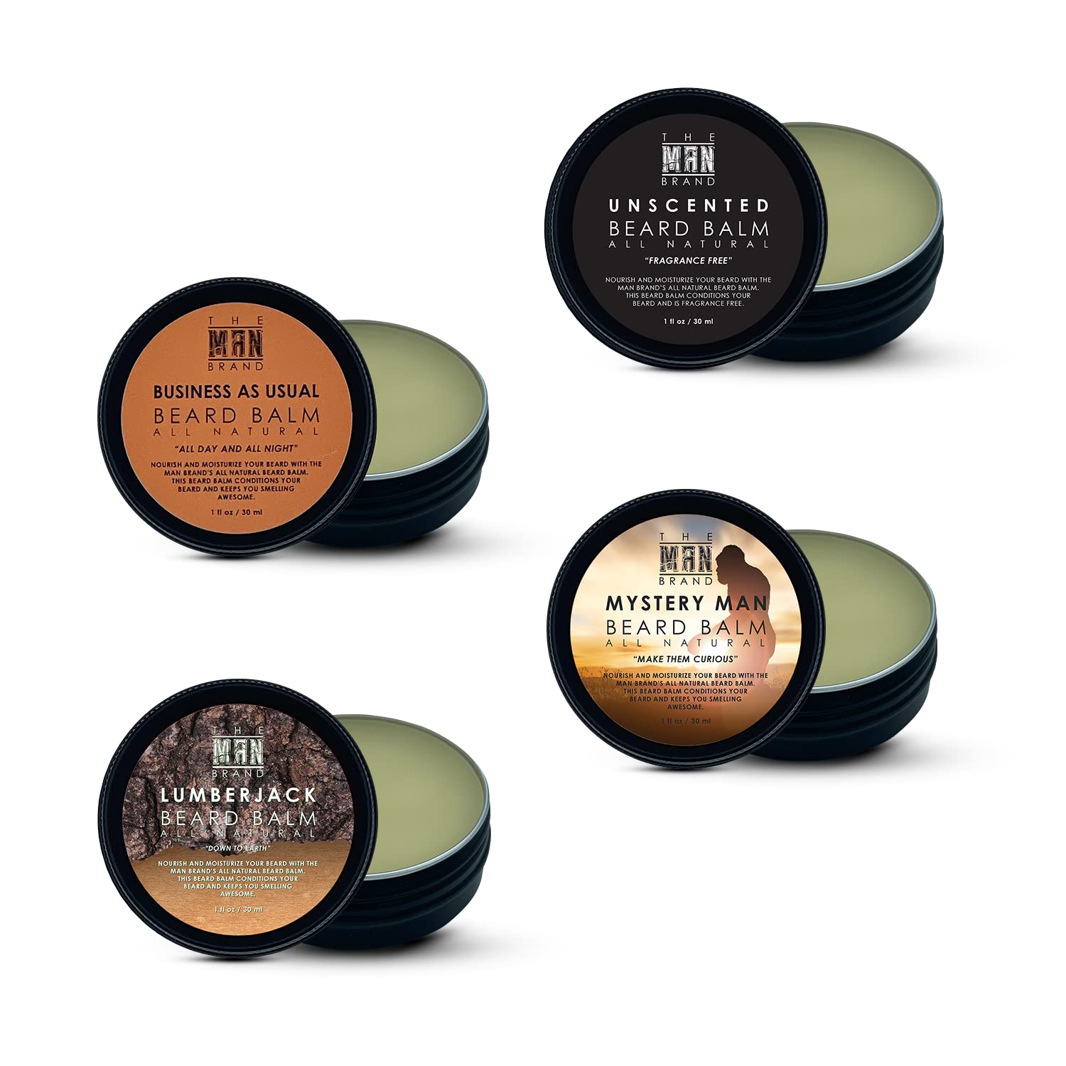 The Man Brand Beard Balm Sample Pack, 1 oz - Natural Beeswax Based Conditioning Balm for Beard Care, Four Horsemen Scent, 4 Fluid Ounces