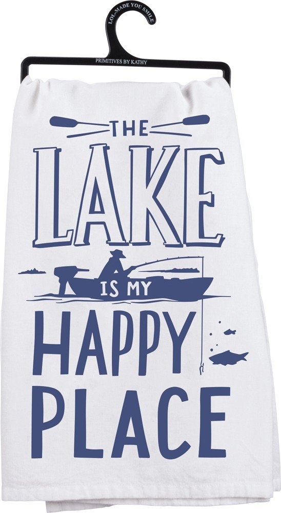 Primitives by Kathy 35518 LOL Dish Towel, 28-Inch Square, The Lake is My Happy Place