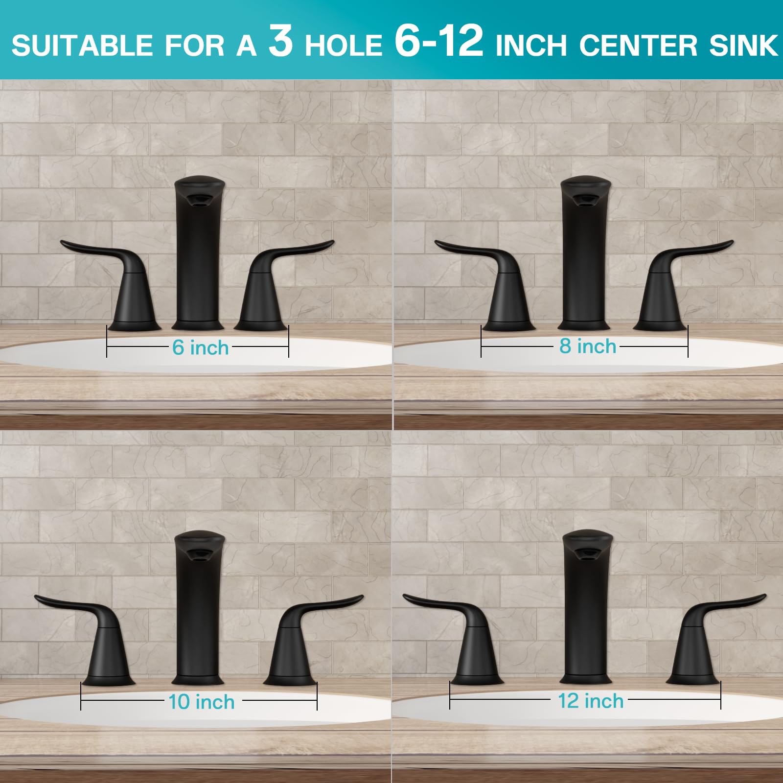 VXV Black Bathroom Faucet 3 Hole, 8 Inch Widespread Bathroom Sink Faucet for Lavatory Vanity with Pop-up Drain Matte Black